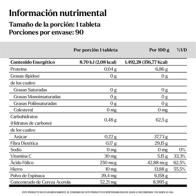 Tri Iron Folic Mezcla a Base de Vitamina C, Hierro, Espinaca y Ácido ...